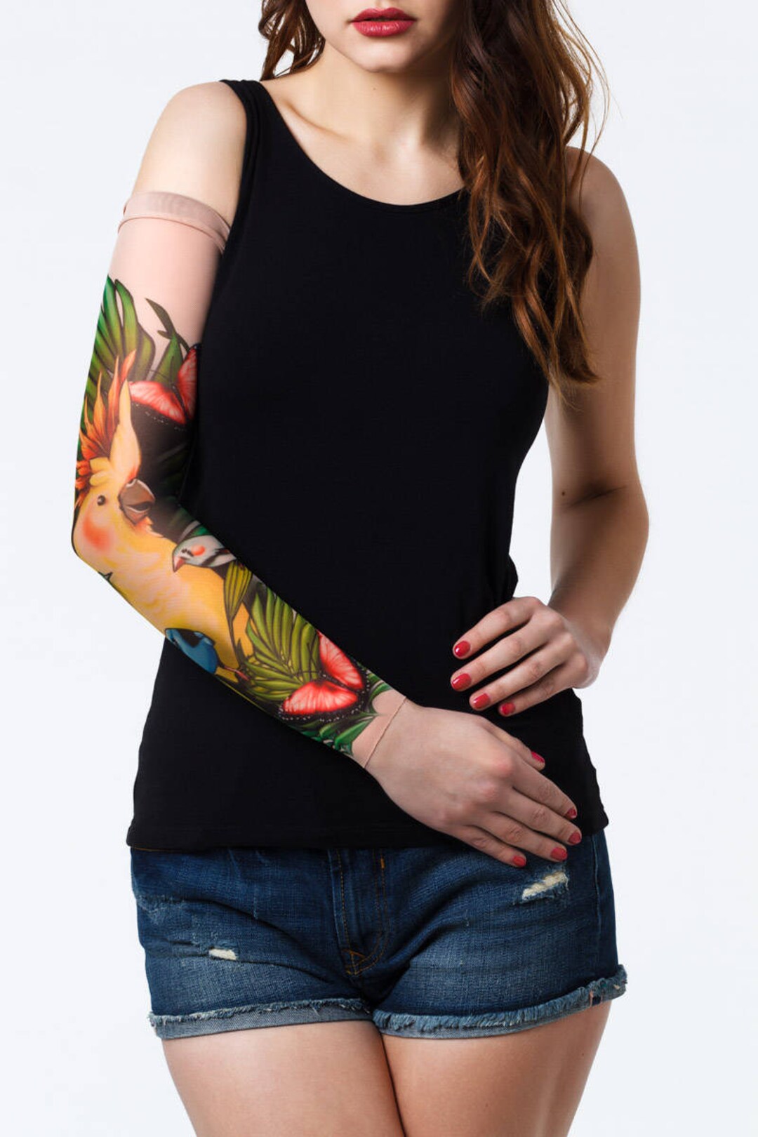 Unisex JUNGLE PARROT Mesh Tattoo Sleeve, Temporary Tattoo, Parrot ...