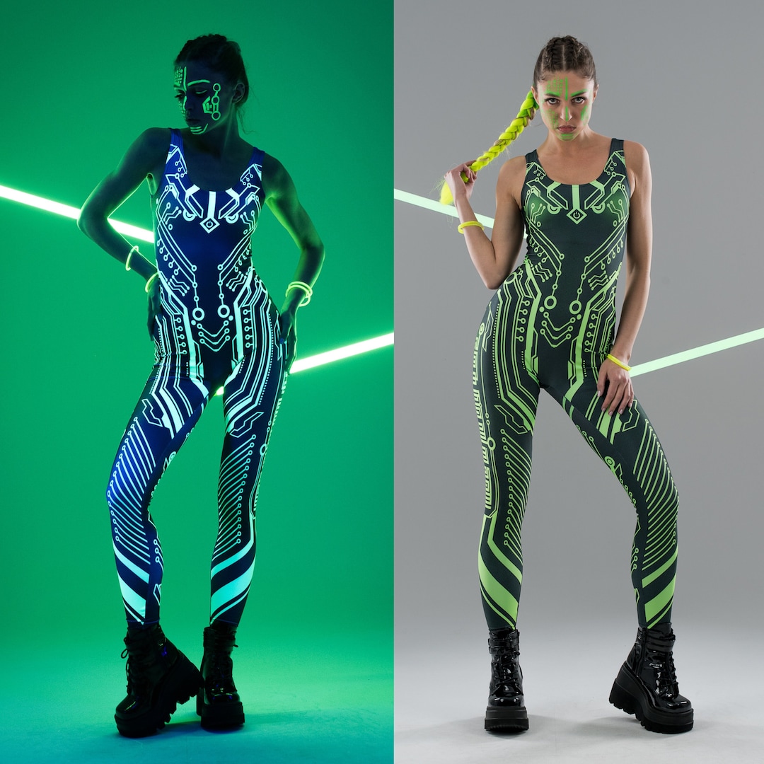 CYBER UV REACTIVE Jumpsuit, Neon Bodysuit, Rave Onsie, Festival Outfit ...