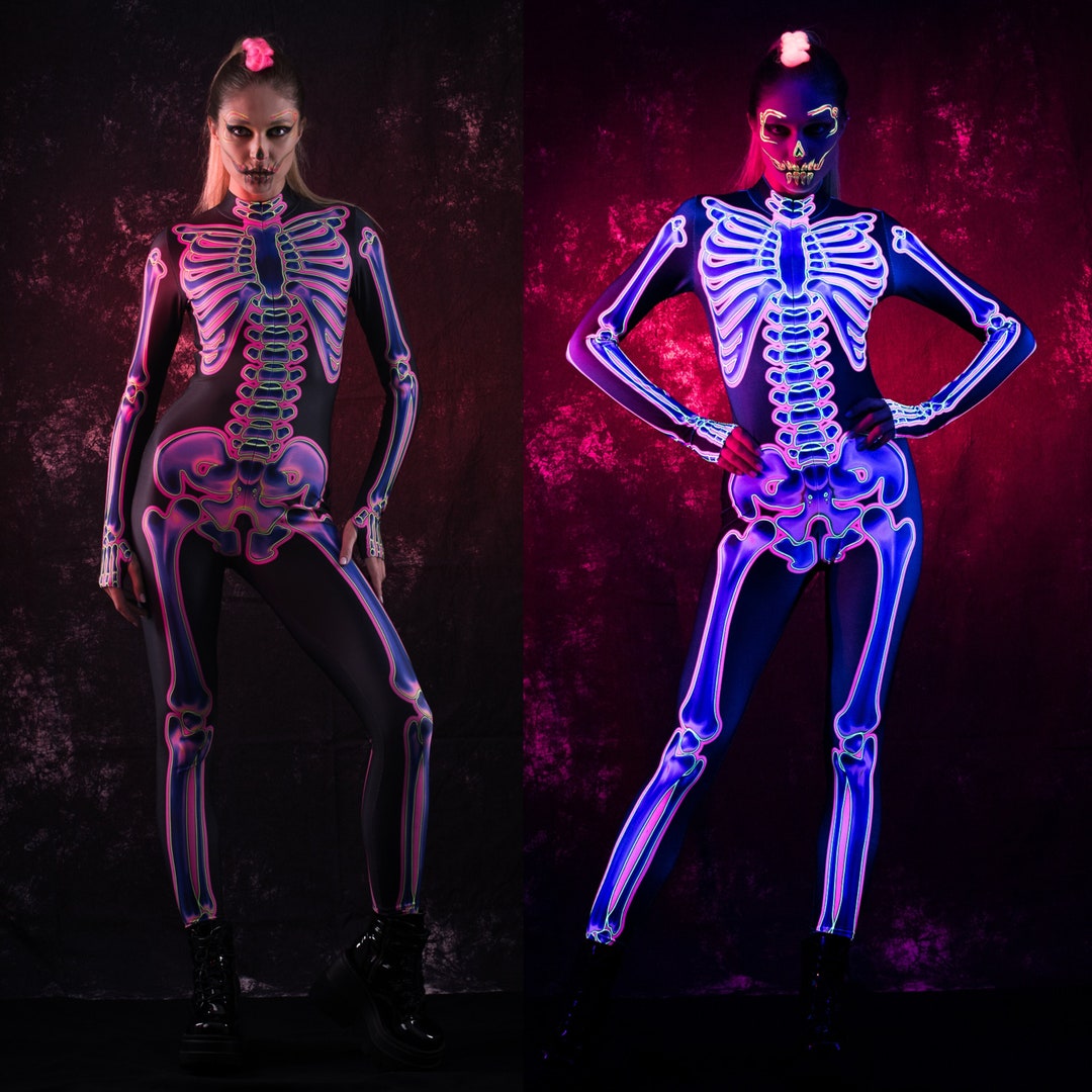 UV REACTIVE Skeleton Halloween Costume Neon Pink Skeleton - Etsy