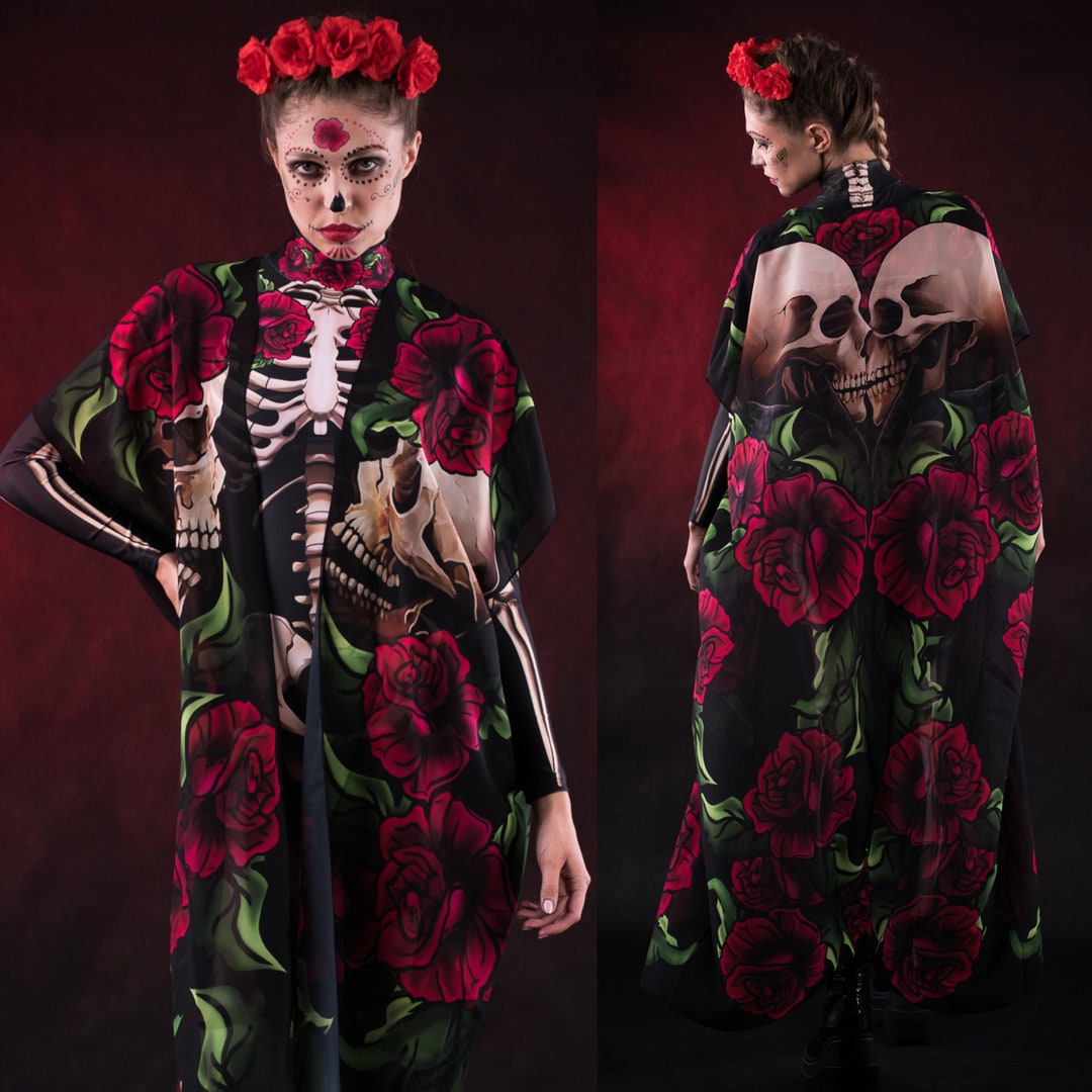 LADY DEATH Halloween Costume With Kimono, Adult Full Body Skeleton ...