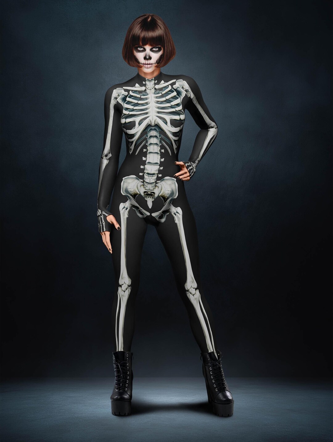 WHITE BONES SKELETON Costume, Women's Halloween Jumpsuit, Women’s ...