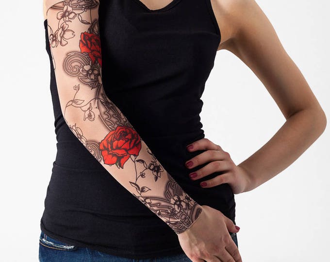 Unisex ROSES & FLOWERS Mesh Tattoo Sleeve Fake Tattoo | Etsy