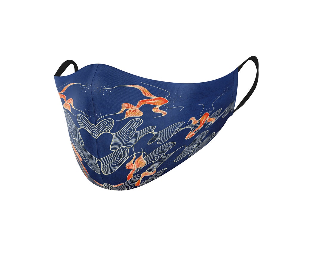 Three Layers Face Mask, Koi Fish Design Face Mask, Reusable Face Mask ...