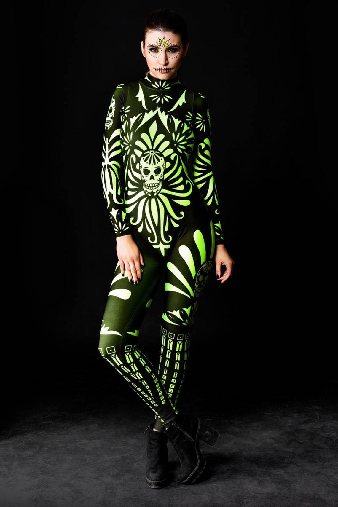 Fluo MEXICAN SKULL Halloween Costume, Fluorescent Skull Costume, Adult ...