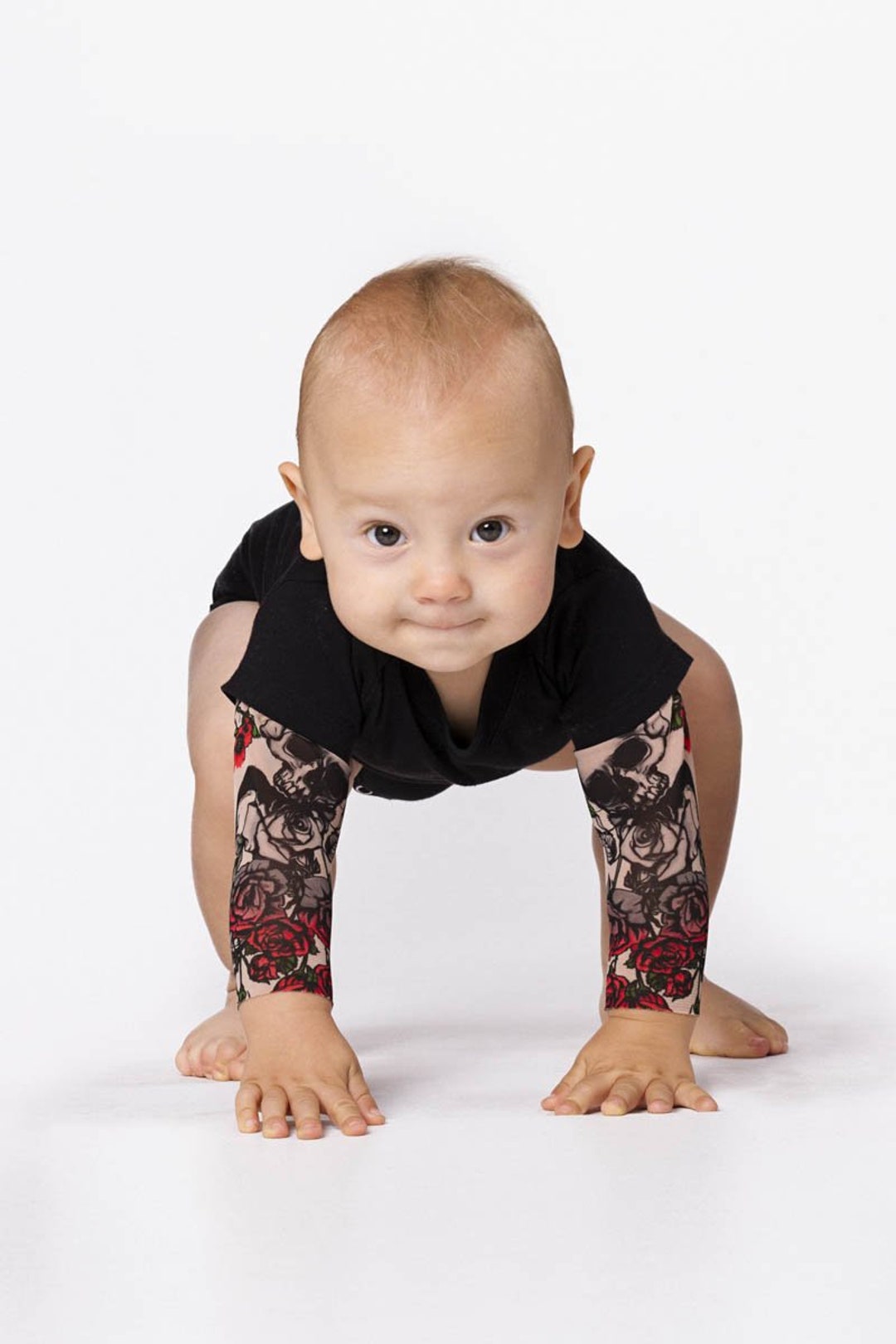 Skull & Roses Baby Tattoo Bodysuit, Infant's Tattoo Sleeve Bodysuit ...