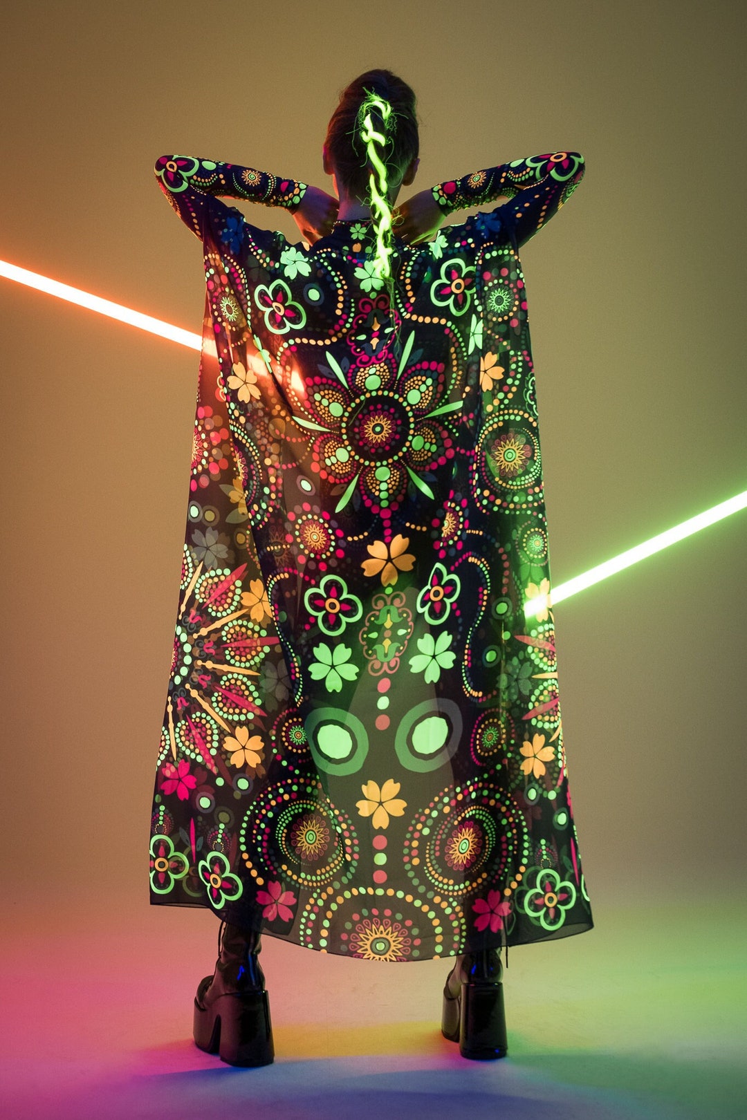 MANDALA UV REACTIVE Kimono, Festival Kimono, Festival Outfit, Rave ...