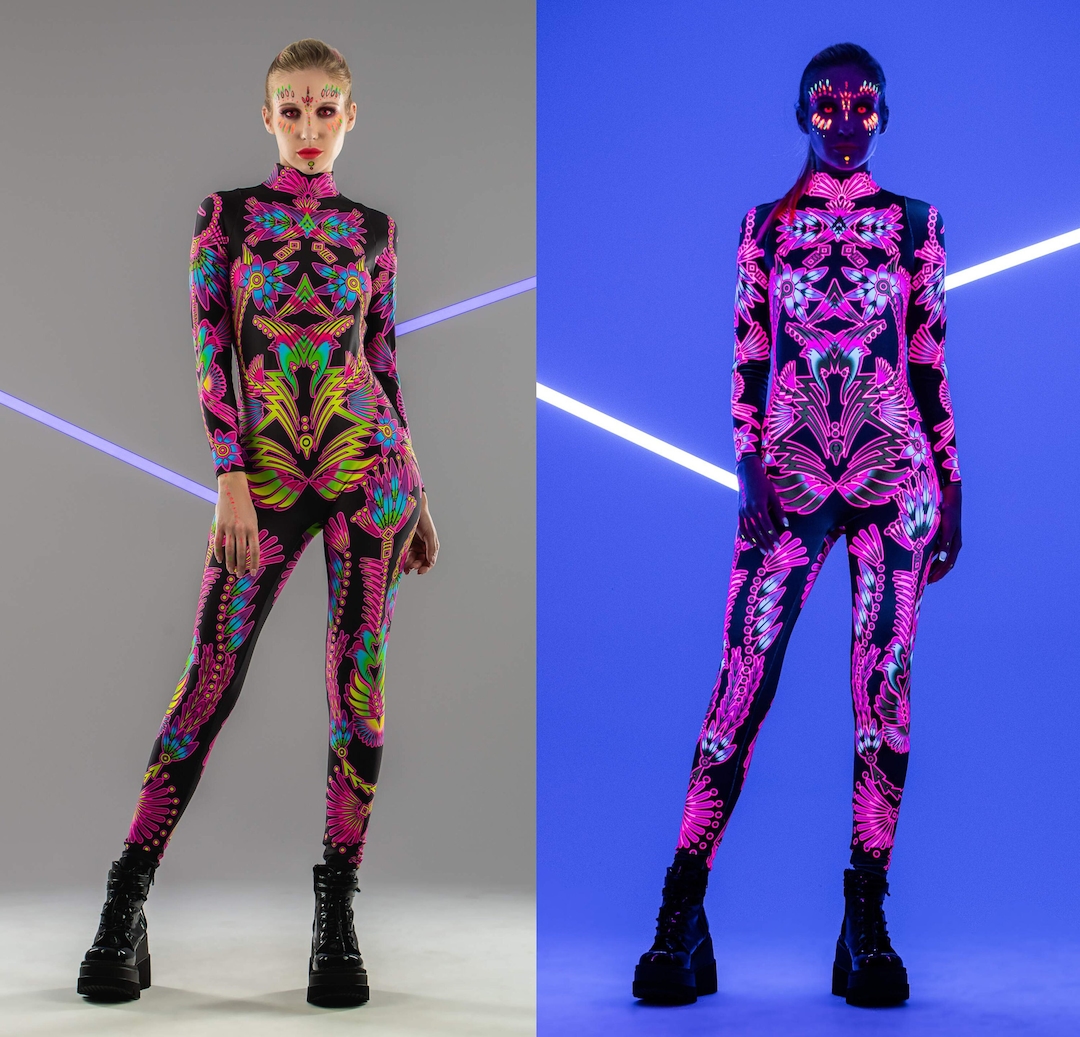 NEON Flowers Rave Costume, UV Light Reactive Costume for Women, Cosplay ...