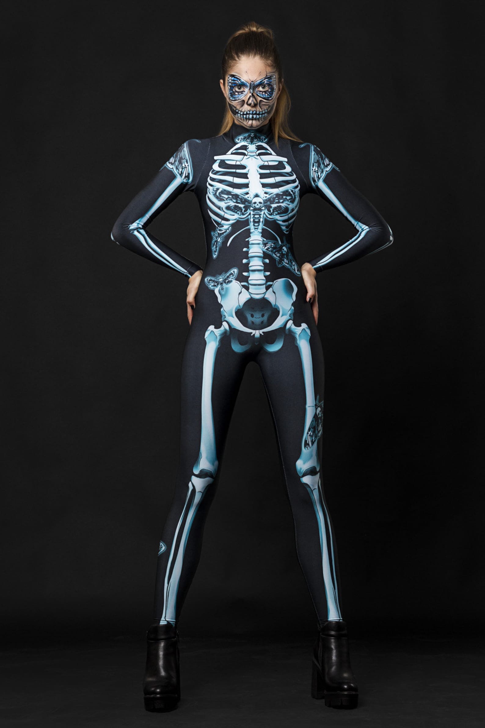 LADY MOTH Halloween Costume, Full Body Skeleton Costume, Adult Skeleton ...