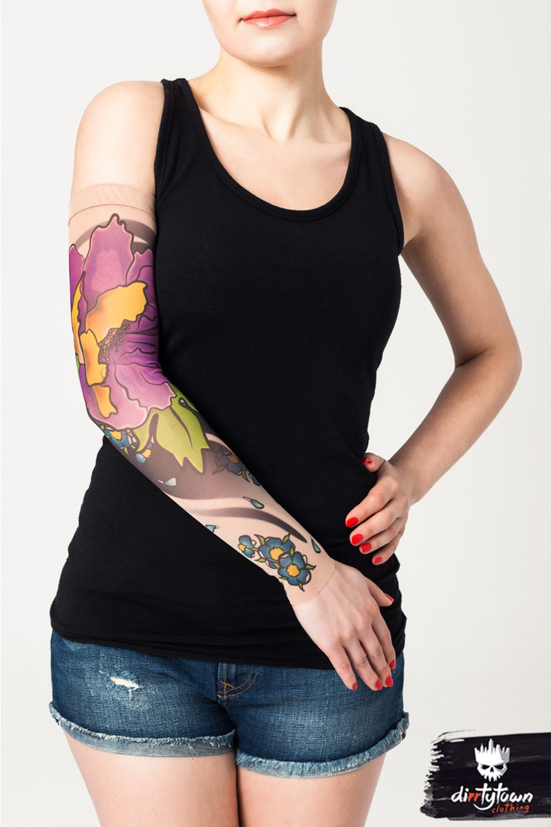 Unisex VIOLET PEONY Mesh Tattoo Sleeve, Temporary Tattoo, Fake Tattoo ...