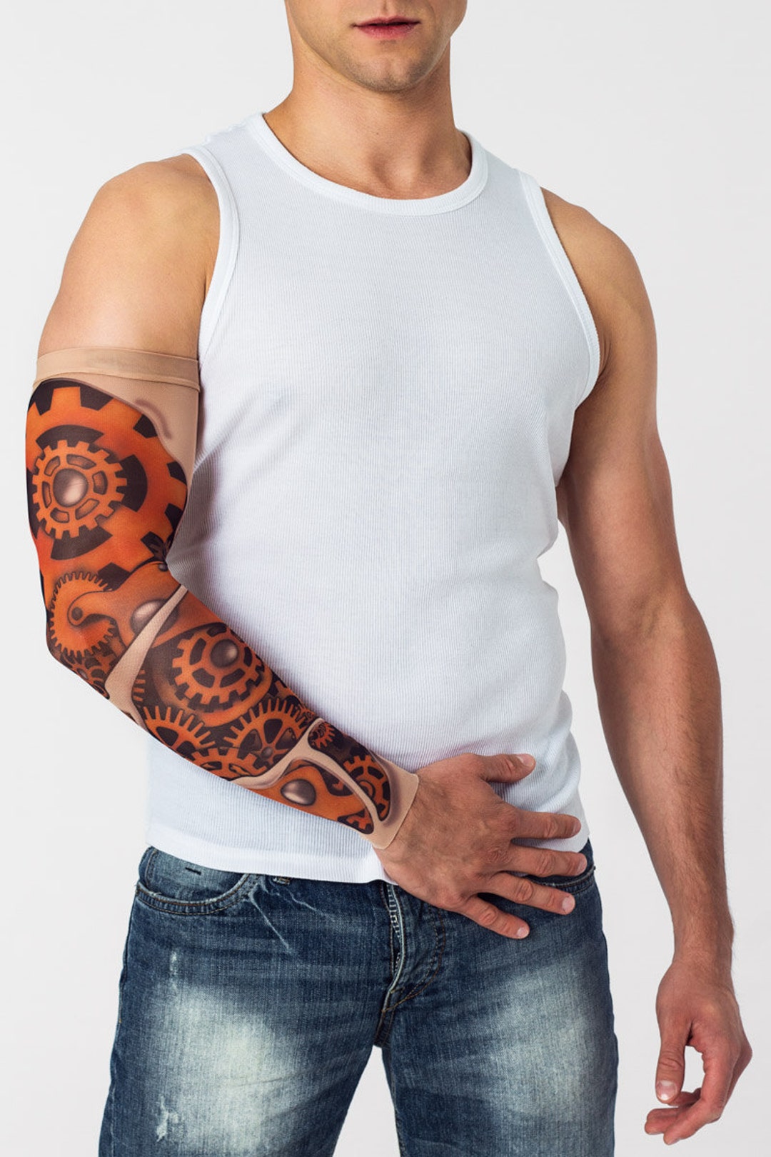 Temporary Tattoo TIME FOR MACHINES (color), Unisex Mesh Tattoo Sleeve ...