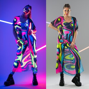 LIQUID UV Reactive Jumpsuit, Pink Yellow Neon Outfit, Rave Onsie ...