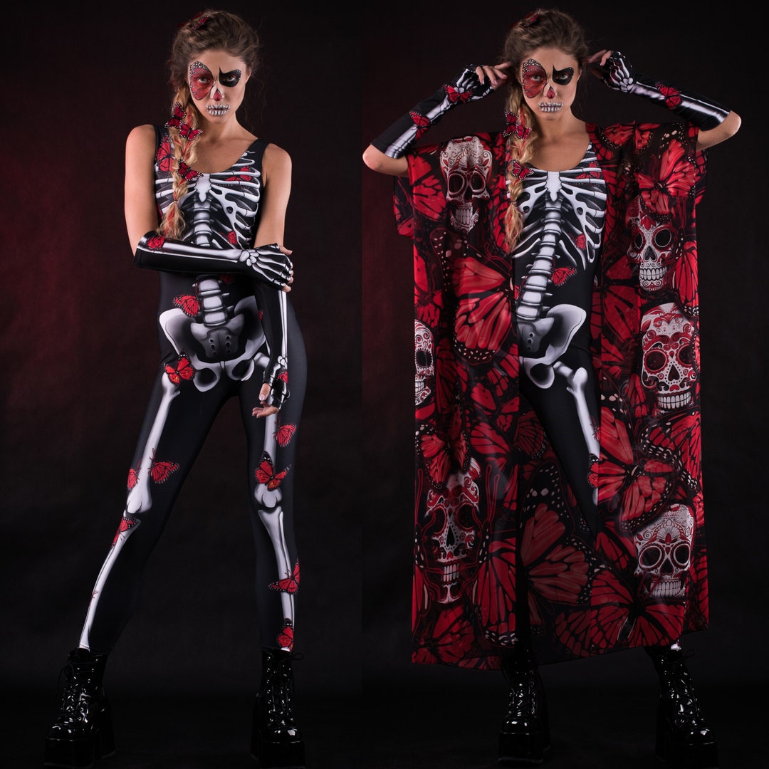 RED BUTTERFLIES Skeleton Jumpsuit & Kimono Set, Monarchy Butterflies ...