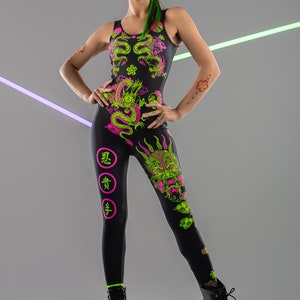 CHINESE DRAGONS UV Light Set Costume, Neon Catsuit, Rave Onsie ...