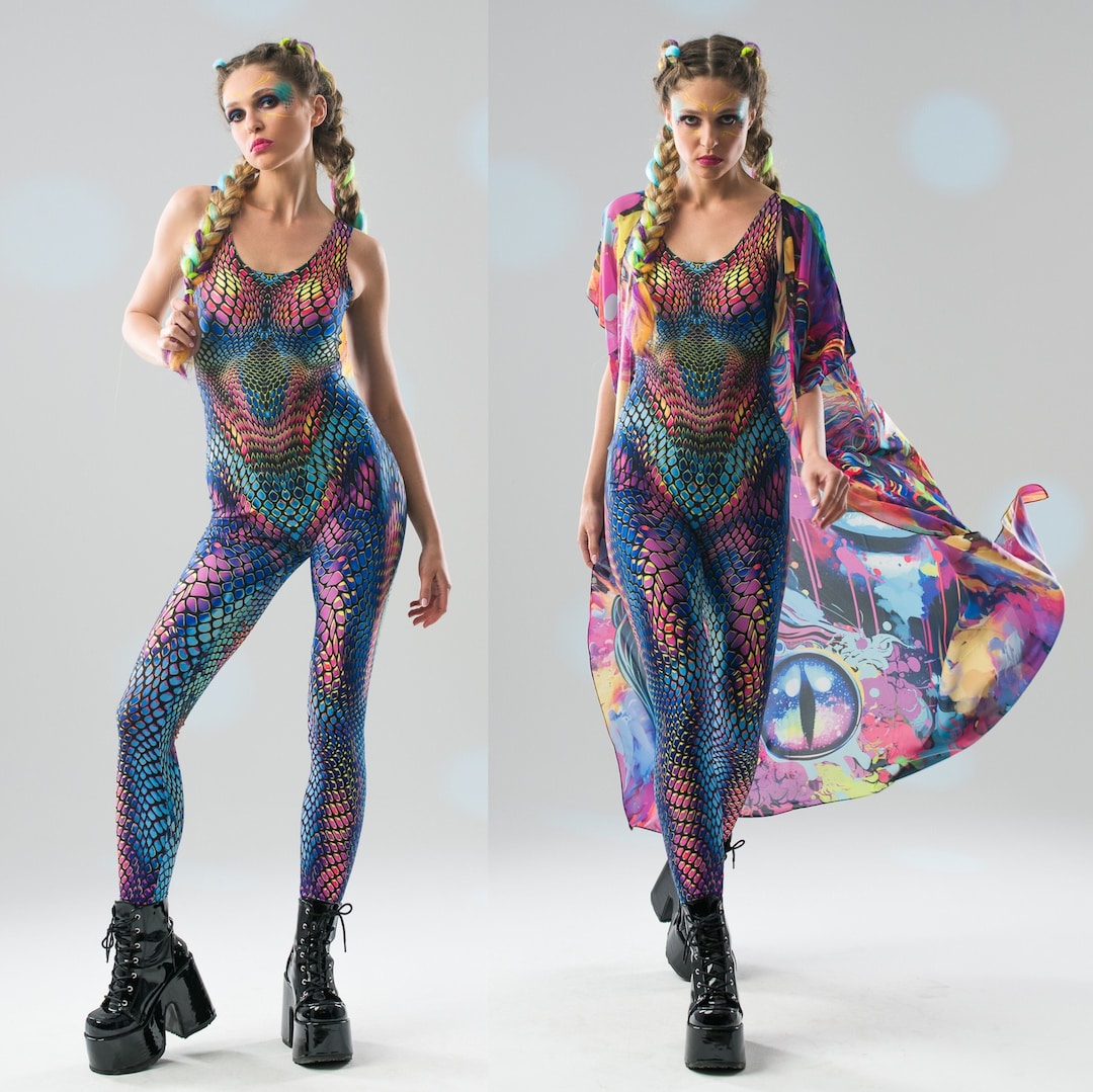 PARTY MAMBA Costume, Colorful Festival Bodysuit, Rave Onsie, Fullbody ...