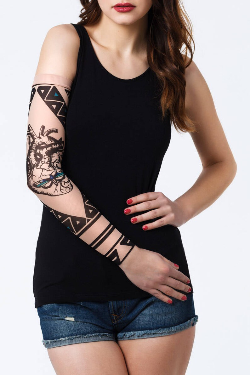 New Unisex HEART & MOTH Mesh Tattoo Sleeve Fake Tattoo | Etsy