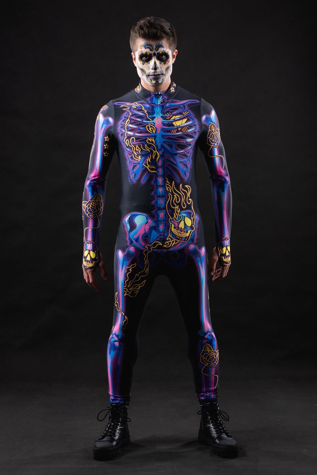 DOODLE SKELETON Costume for Men, Adult Halloween Costume, Blue Skeleton ...