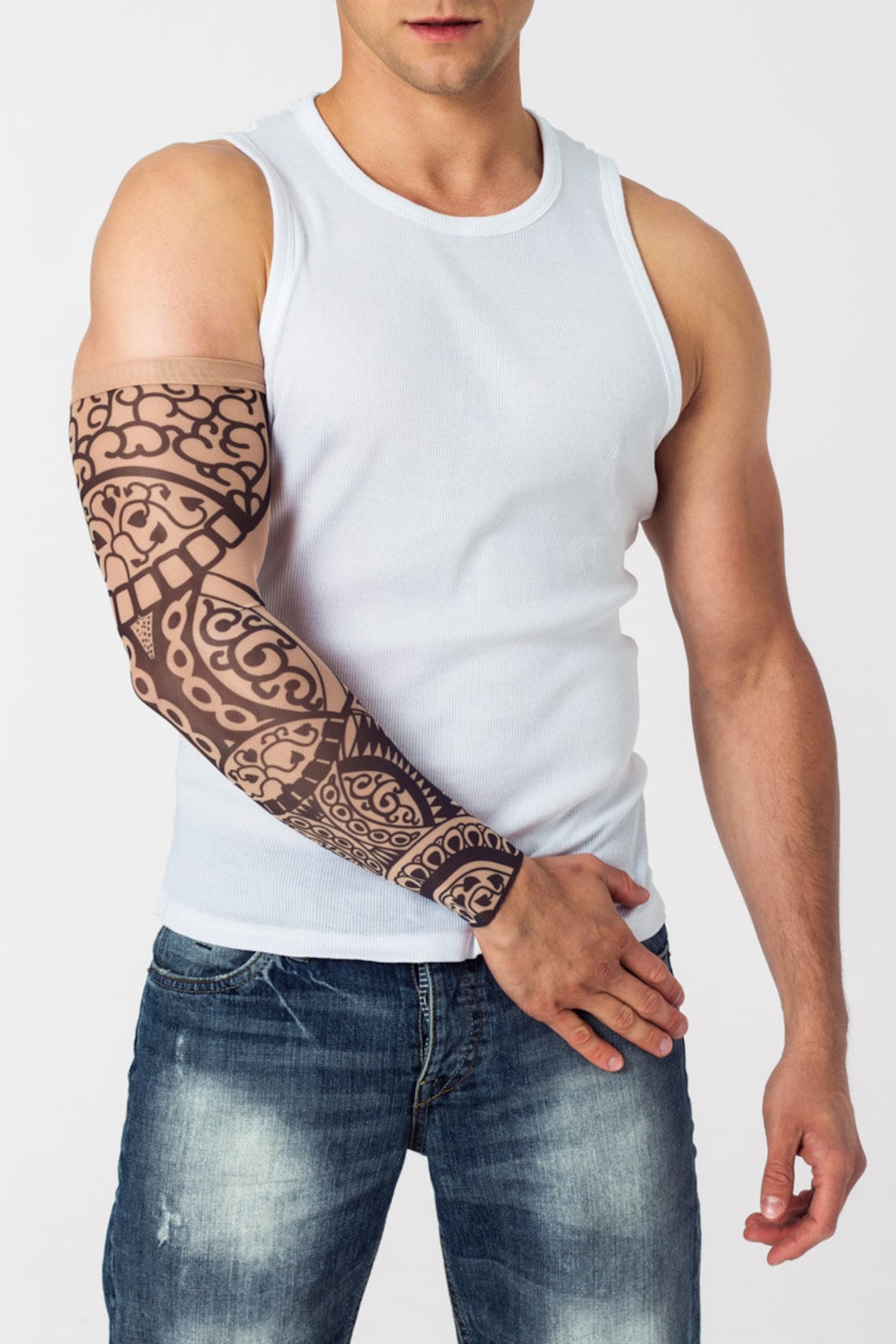 Unisex BLACK ORIENT Mesh Tattoo Sleeve, Temporary Tattoo, Fake Tattoos ...