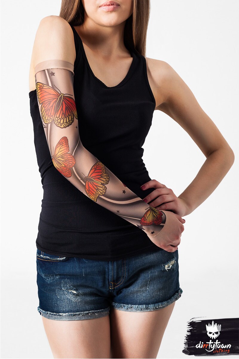 Unisex YELLOW BUTTERFLIES Mesh Tattoo Sleeve Temporary - Etsy