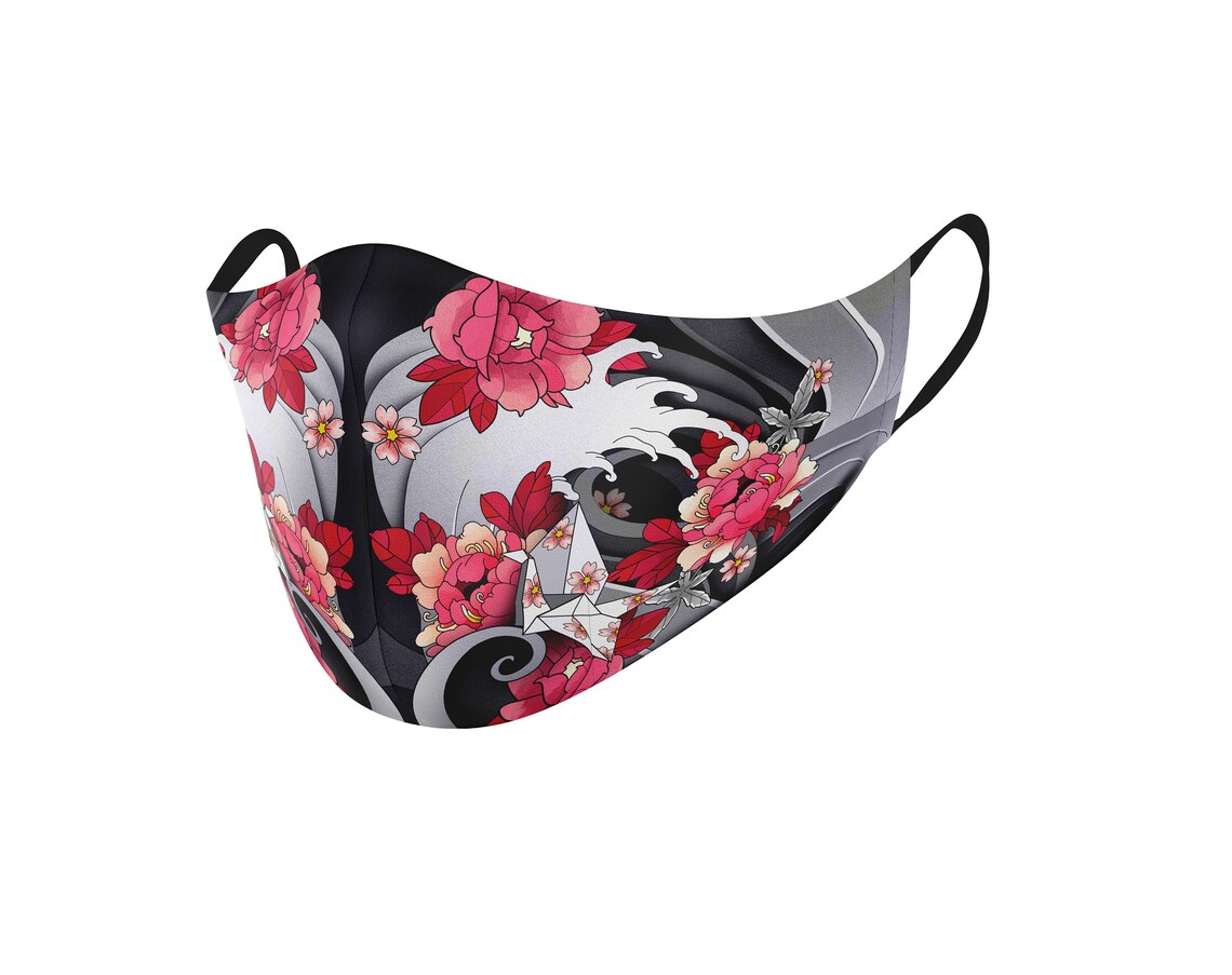 3 Layers Face Mask Japanese Flowers Face Mask Reusable Face - Etsy