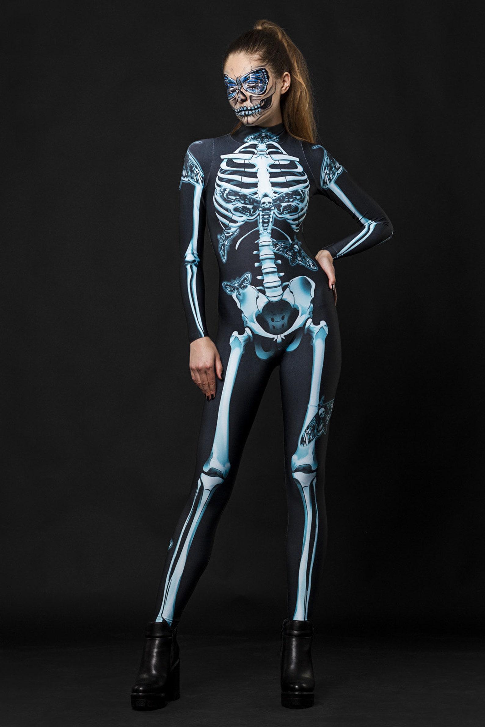 LADY MOTH Halloween Costume, Full Body Skeleton Costume, Adult Skeleton ...