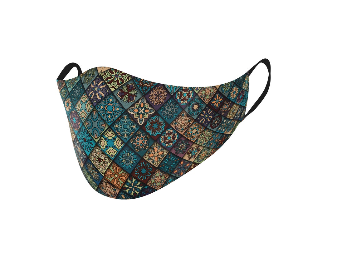 Three Layers Face Mask, Mandala Mosaic Face Mask, Reusable Face Mask ...