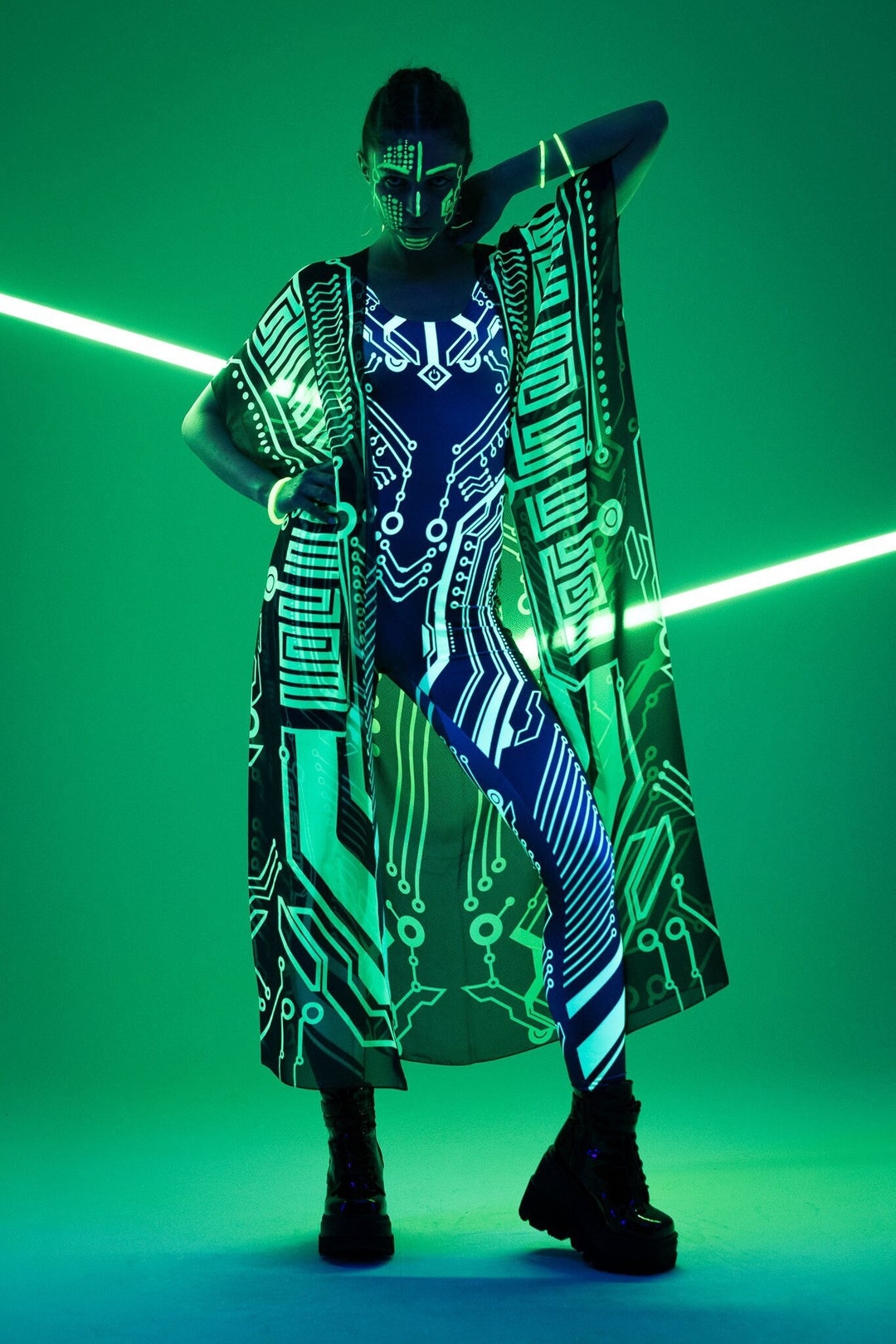 CYBER UV REACTIVE Jumpsuit, Neon Bodysuit, Rave Onsie, Festival Outfit ...