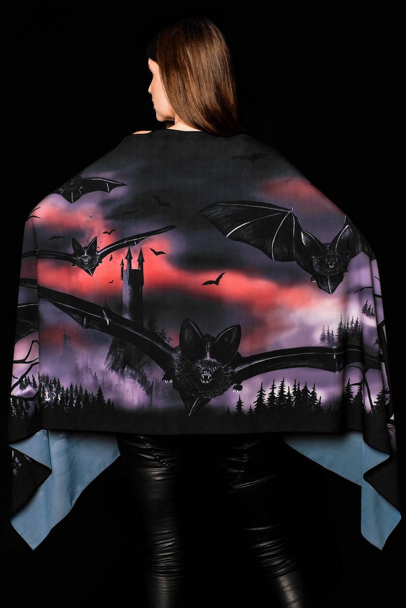 CASTLE & BATS Scarf Printed Scarf Bats Wrap Halloween - Etsy
