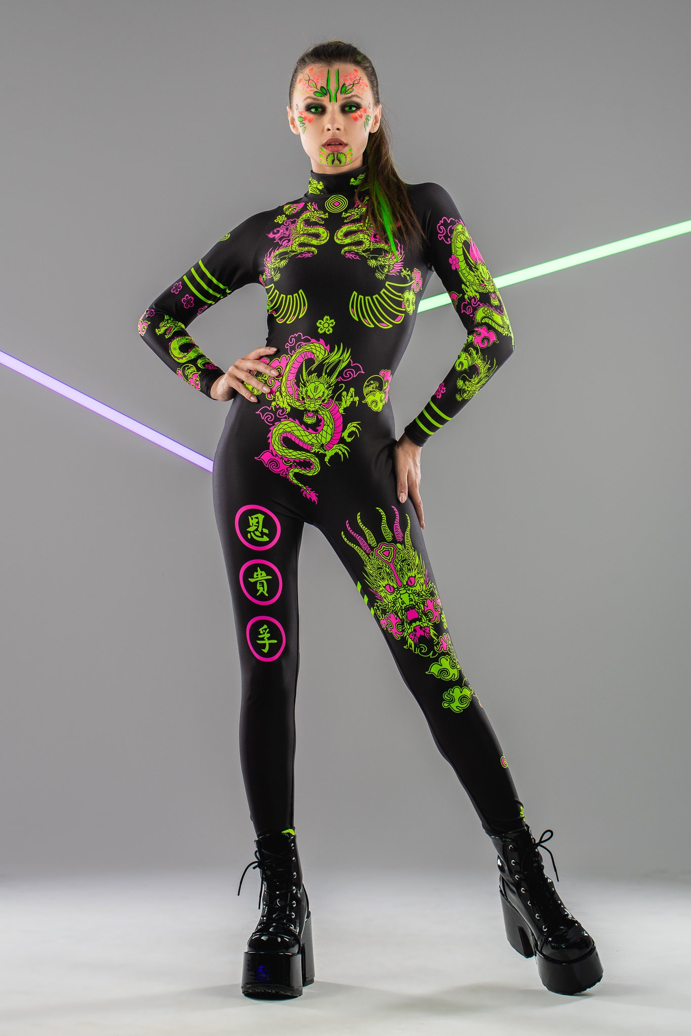 CHINESE DRAGONS Rave Costume, UV Light Reactive Costume for Women ...
