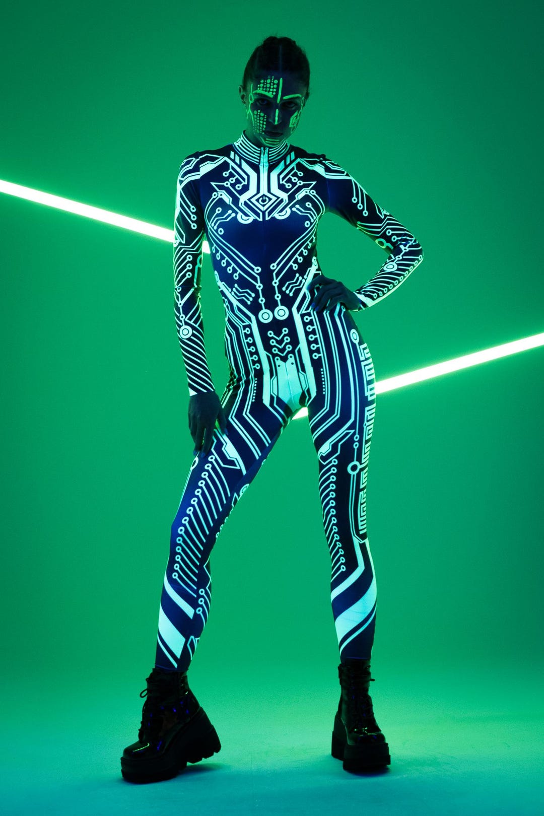 CYBER Green UV Reactive Costume for Women, Neon Halloween Costume ...