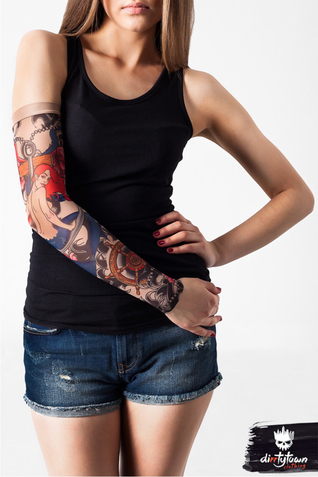 Unisex CORAL SIREN Mesh Tattoo Sleeve, Temporary Tattoo, Fake Tattoo ...