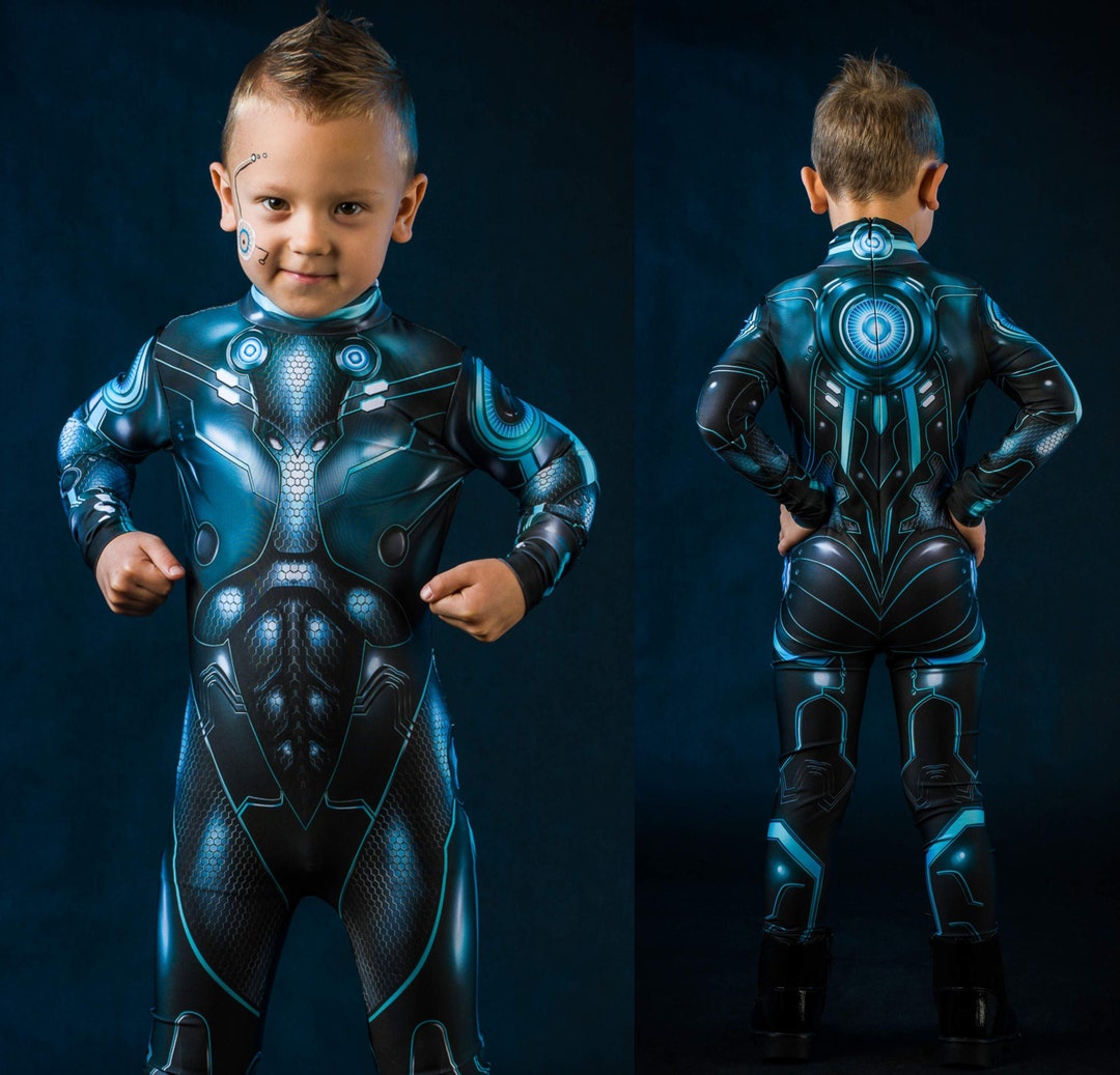 Blue CYBER HERO Halloween Costume - KIDS Edition, Kids Full Body ...