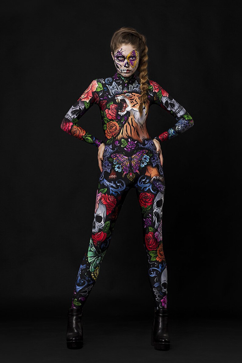 TATTOO STYLE Halloween Costume, Sexy Catsuit, Cosplay Outfit, Festival ...
