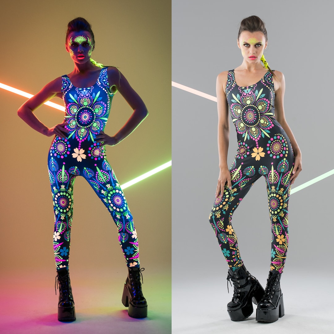 MANDALA UV REACTIVE Jumpsuit, Neon Bodysuit, Rave Onsie, Festival ...
