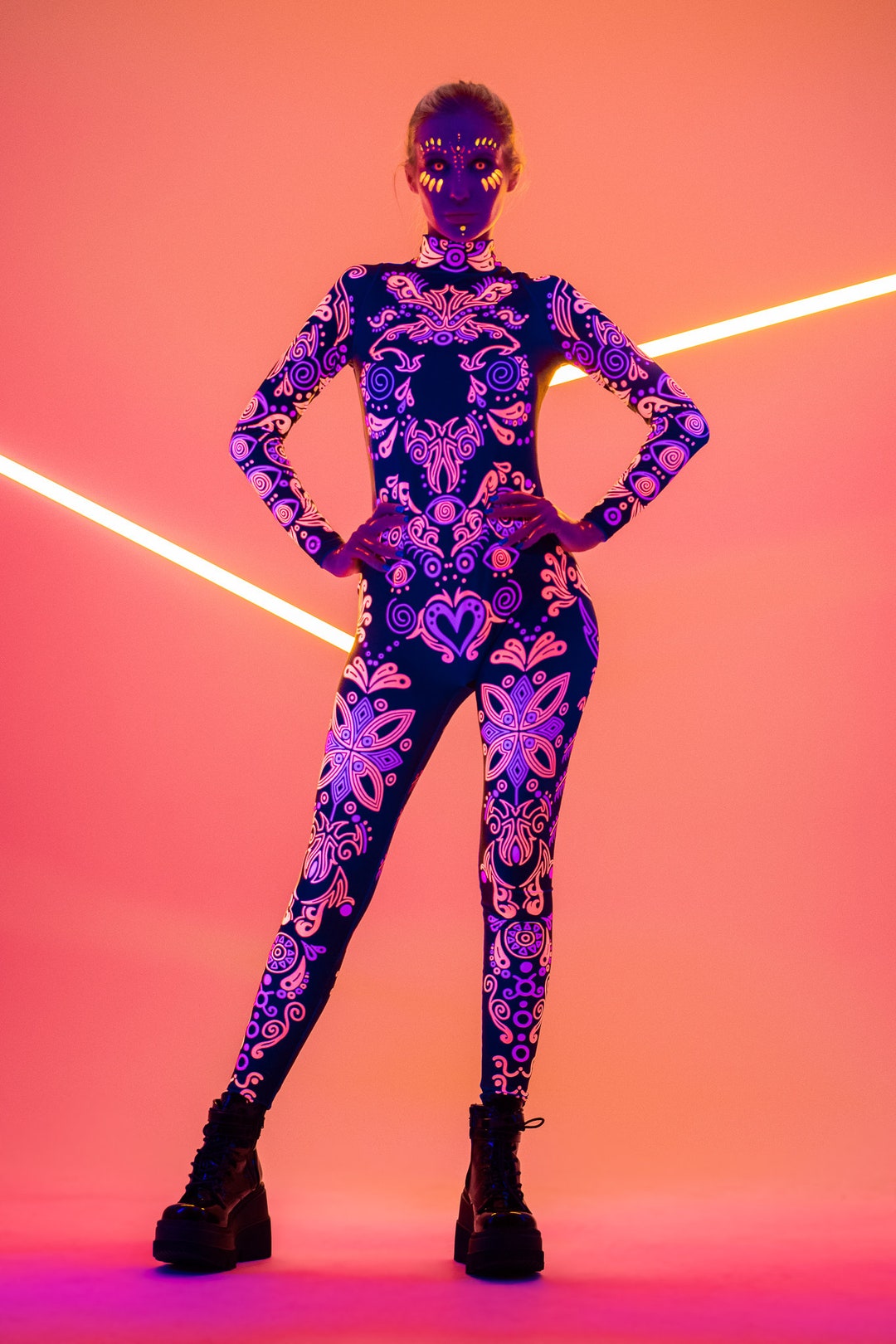 2color Rave Costume, UV Light Reactive Costume for Women, Cosplay ...