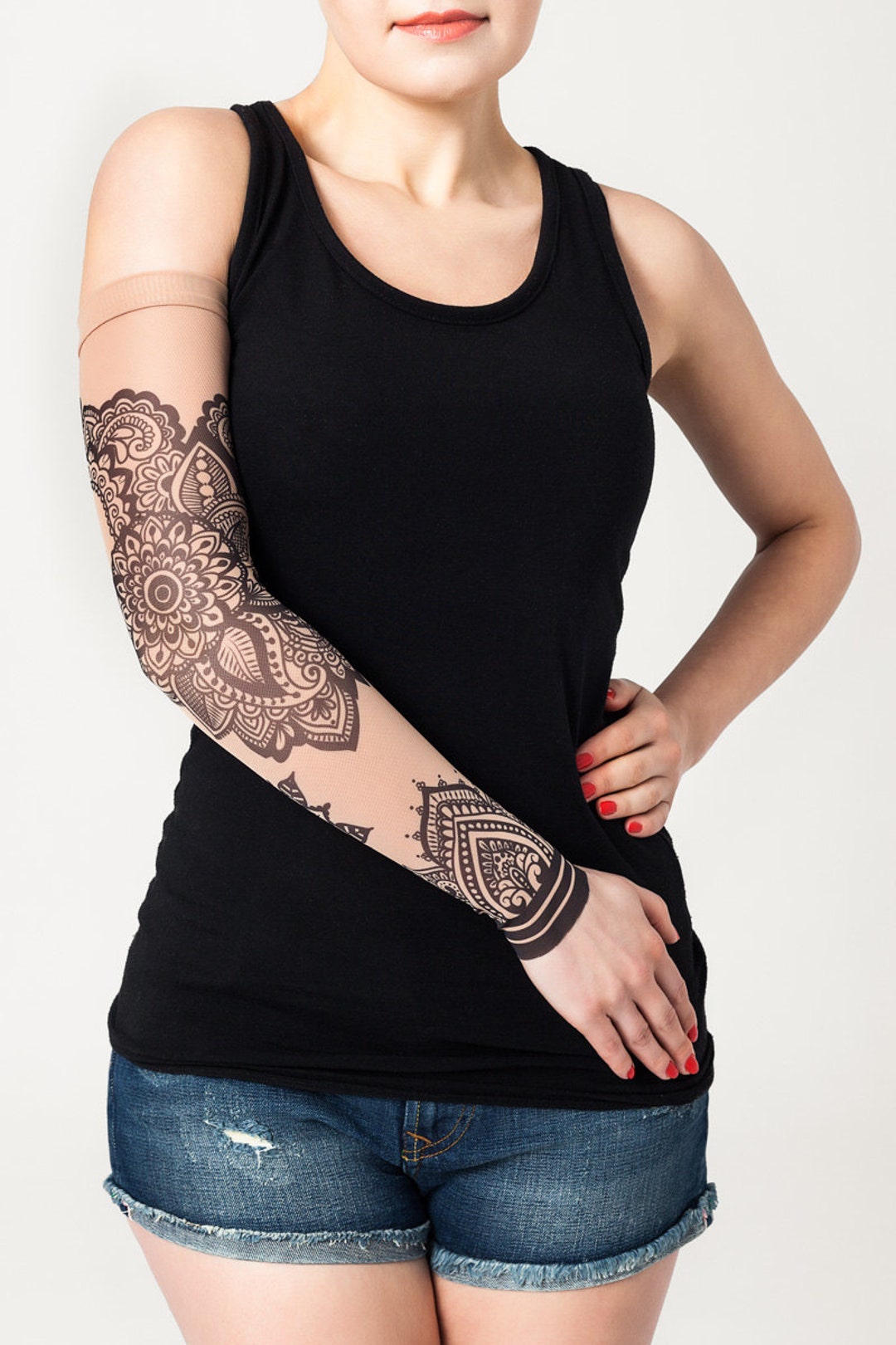 Unisex MANDALA ORNAMENT Mesh Tattoo Sleeve, Temporary Tattoo, Fake ...