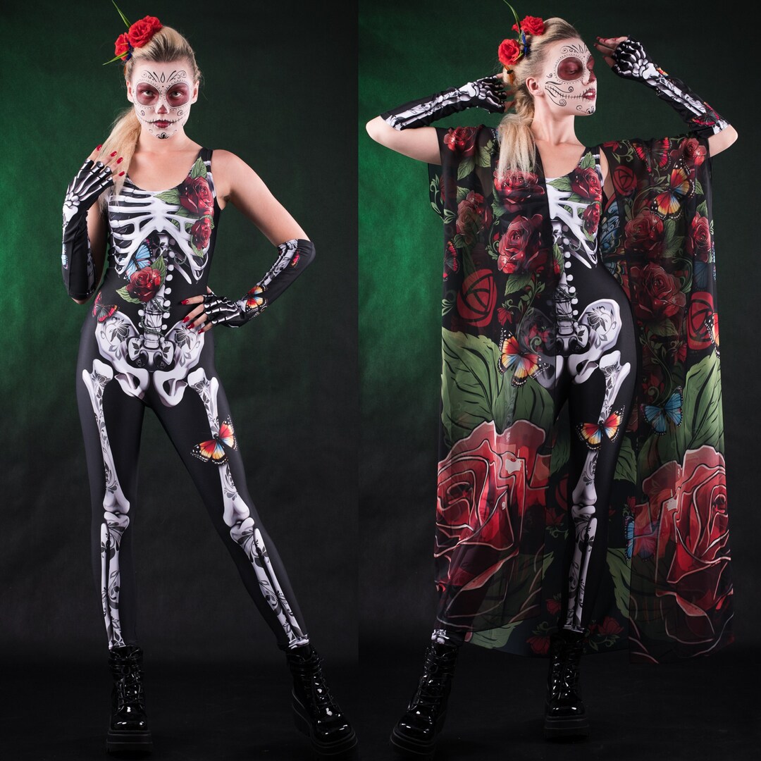 ROSES & BUTTERFLIES Skeleton Jumpsuit and Kimono Set, Skeleton Bodysuit ...