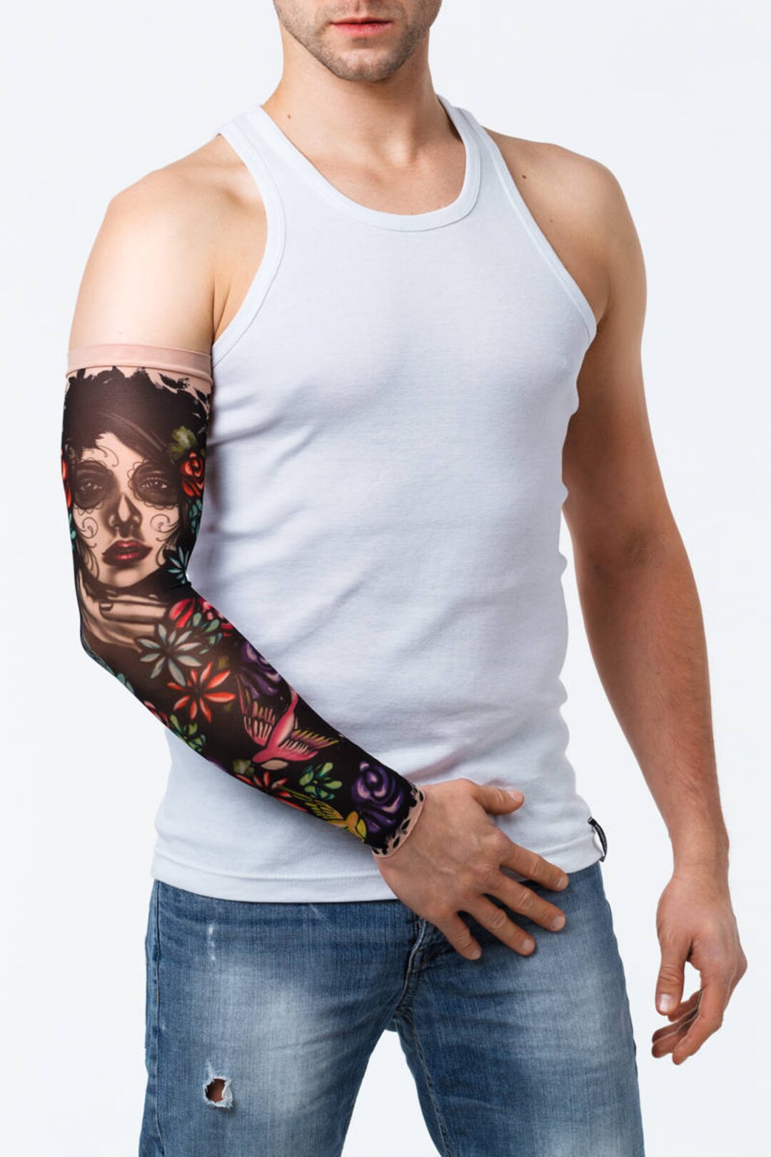 New Unisex MUERTA Mesh Tattoo Sleeve, Temporary Tattoo, Halloween ...