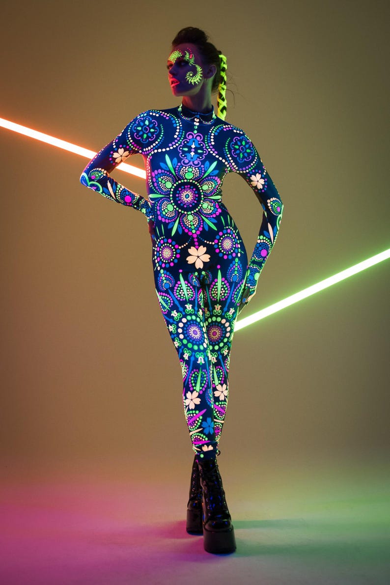 MANDALA UV Reactive Full Body Costume for Women, Neon Halloween Costume ...