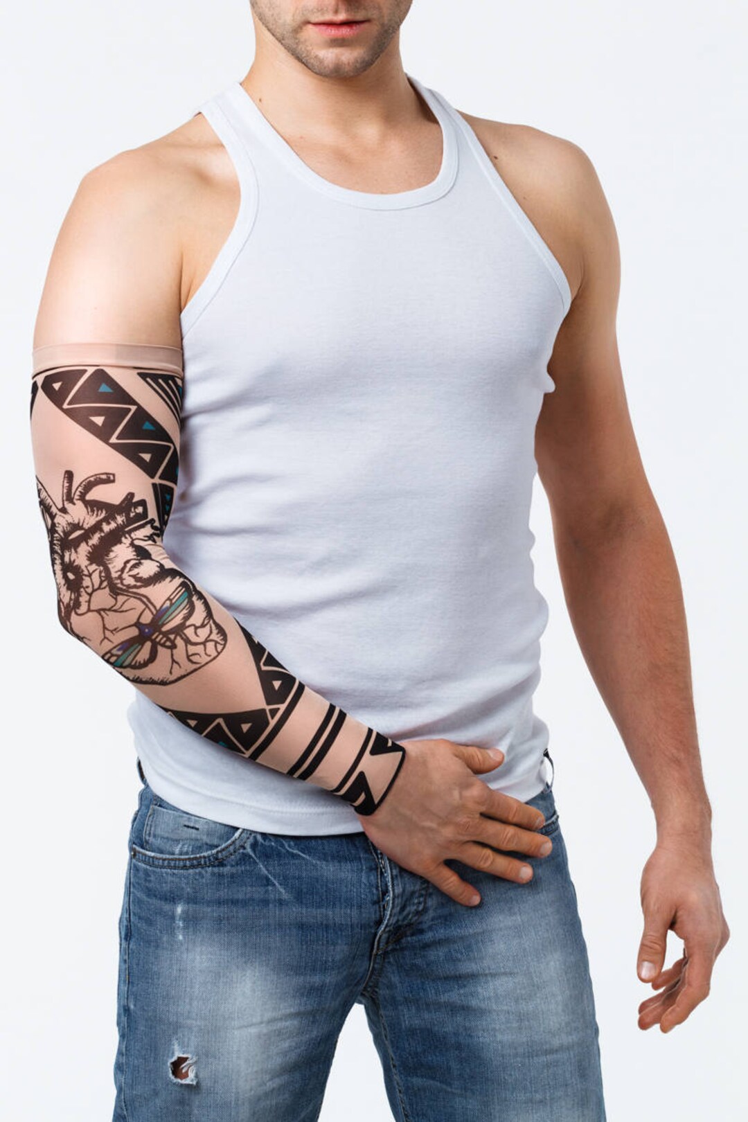 New! - Unisex HEART & MOTH Mesh Tattoo Sleeve, Fake Tattoo, Temporary ...