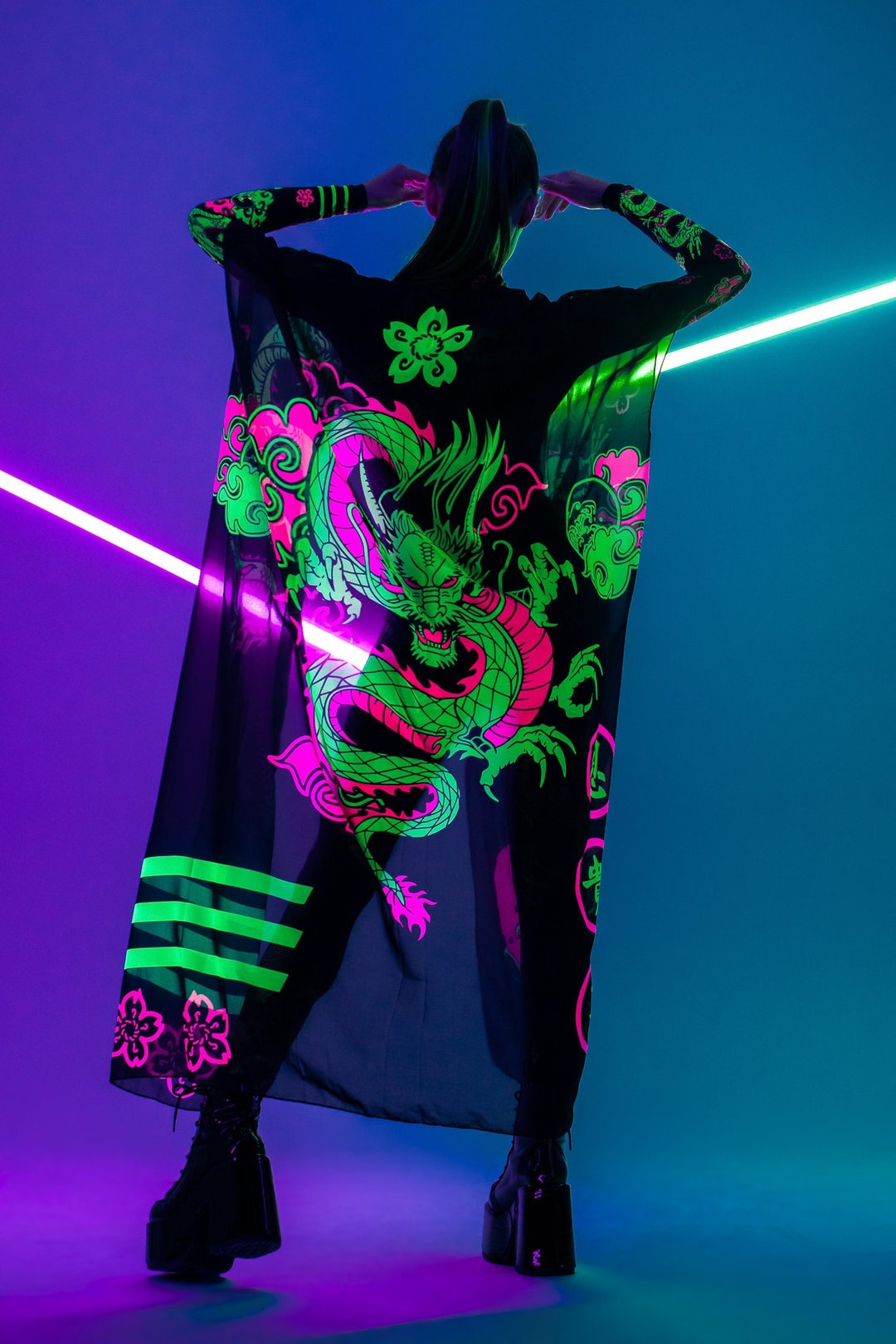 CHINESE DRAGONS FLUORESCENT Kimono, Festival Kimono, Festival Outfit ...