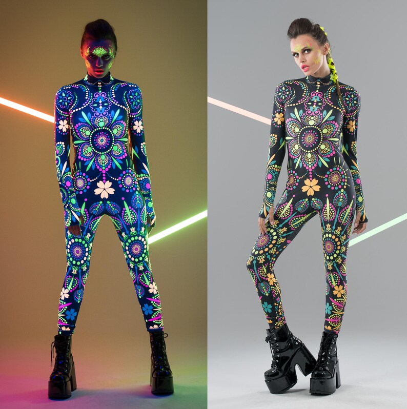 MANDALA UV Reactive Full Body Costume for Women, Neon Halloween Costume ...