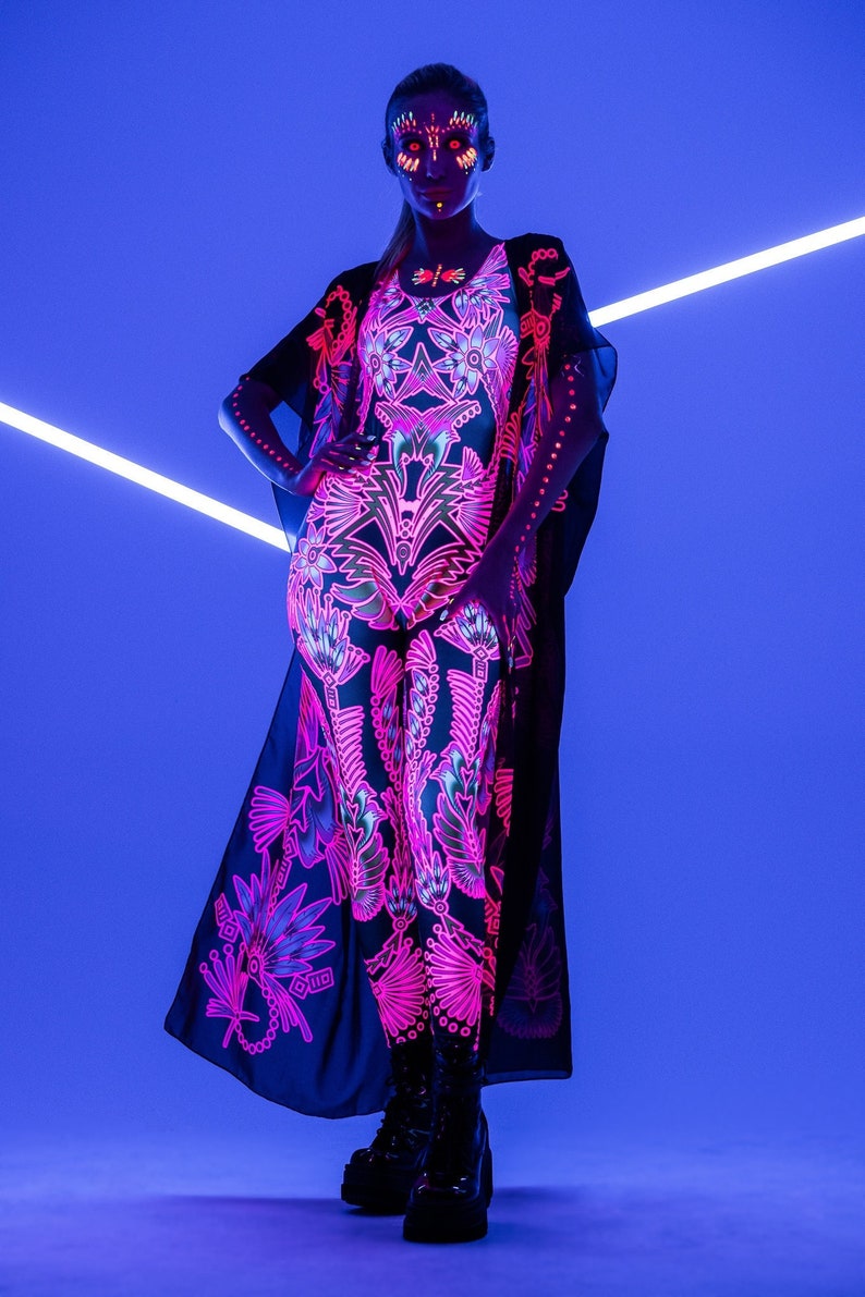 NEON FLOWERS UV Light Set Costume Neon Bodysuit Rave Onsie - Etsy