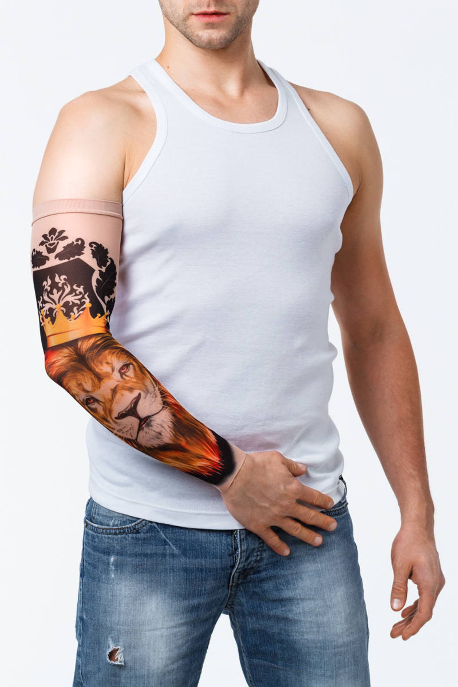 New! - Unisex LION THE KING Mesh Tattoo Sleeve, Fake Tattoo, Temporary ...