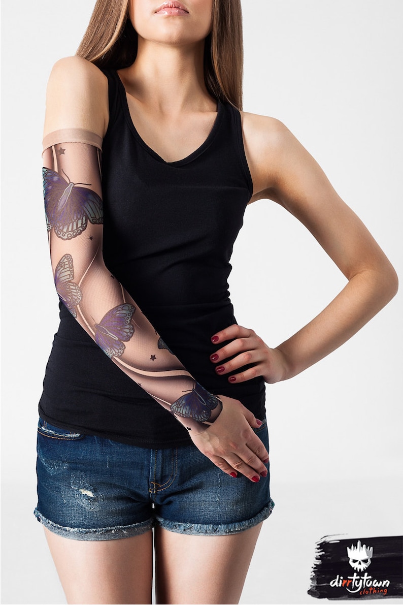 Unisex BLUE BUTTERFLIES Mesh Tattoo Sleeve Temporary Tattoos - Etsy