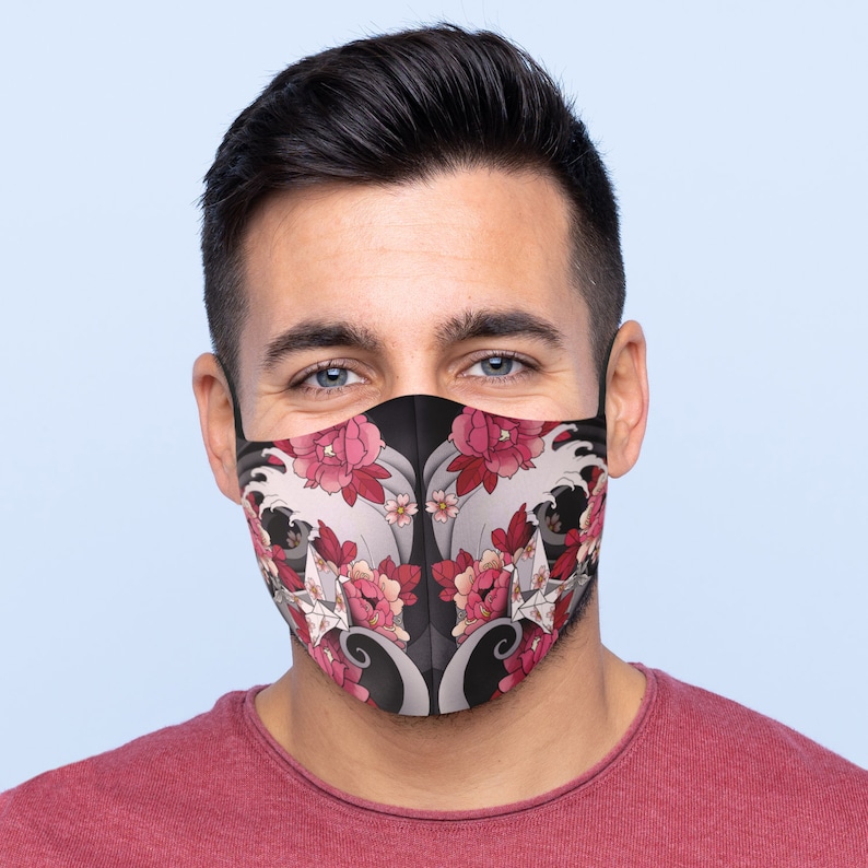 3 Layers Face Mask Japanese Flowers Face Mask Reusable Face - Etsy