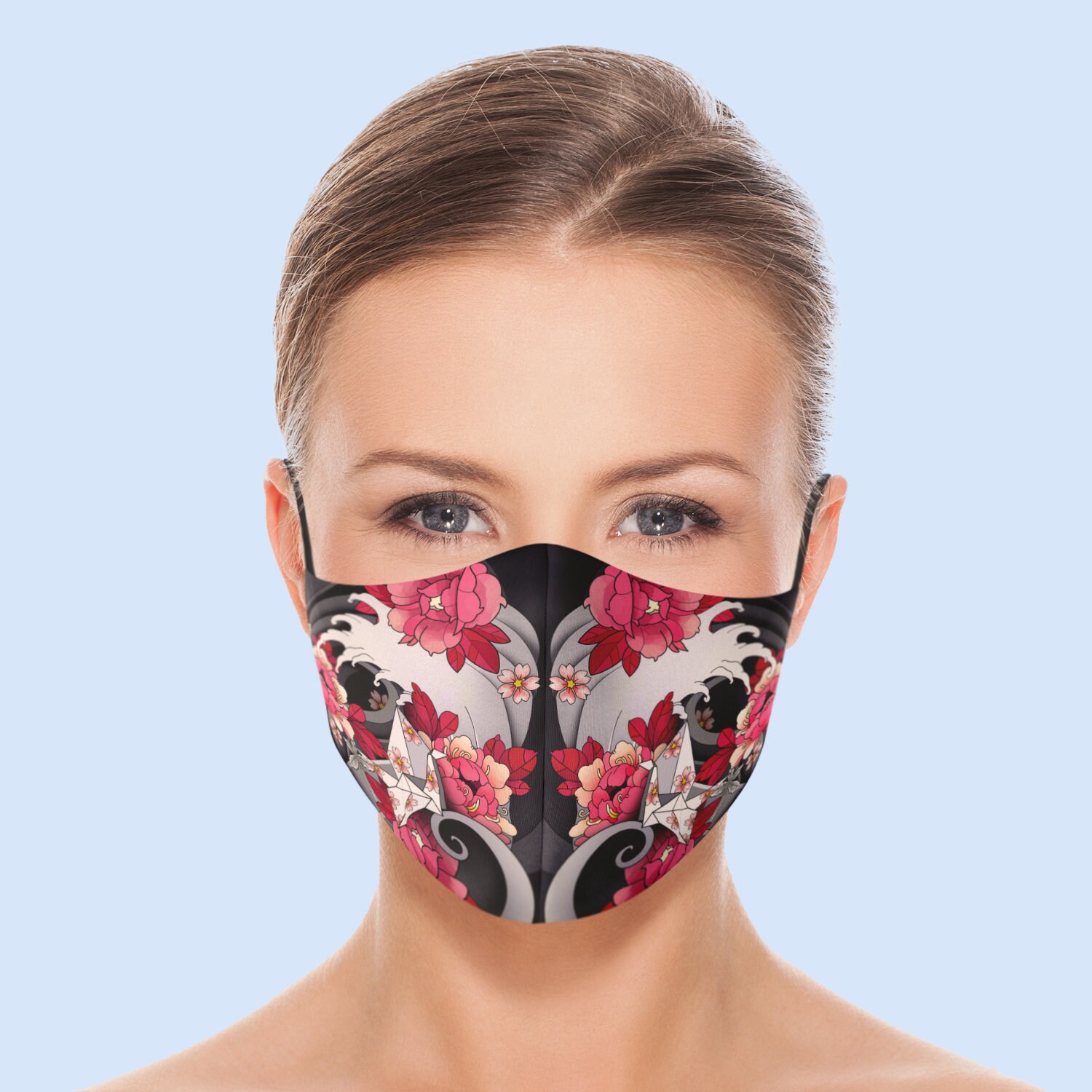 3 Layers Face Mask Japanese Flowers Face Mask Reusable Face - Etsy