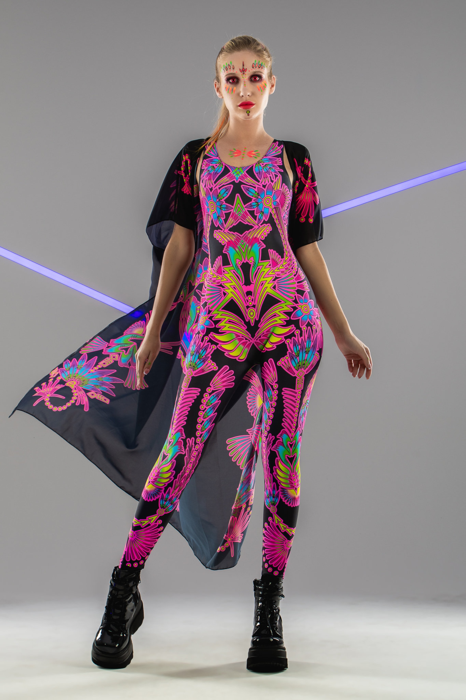 NEON FLOWERS UV Light Set Costume, Neon Bodysuit, Rave Onsie, Festival ...