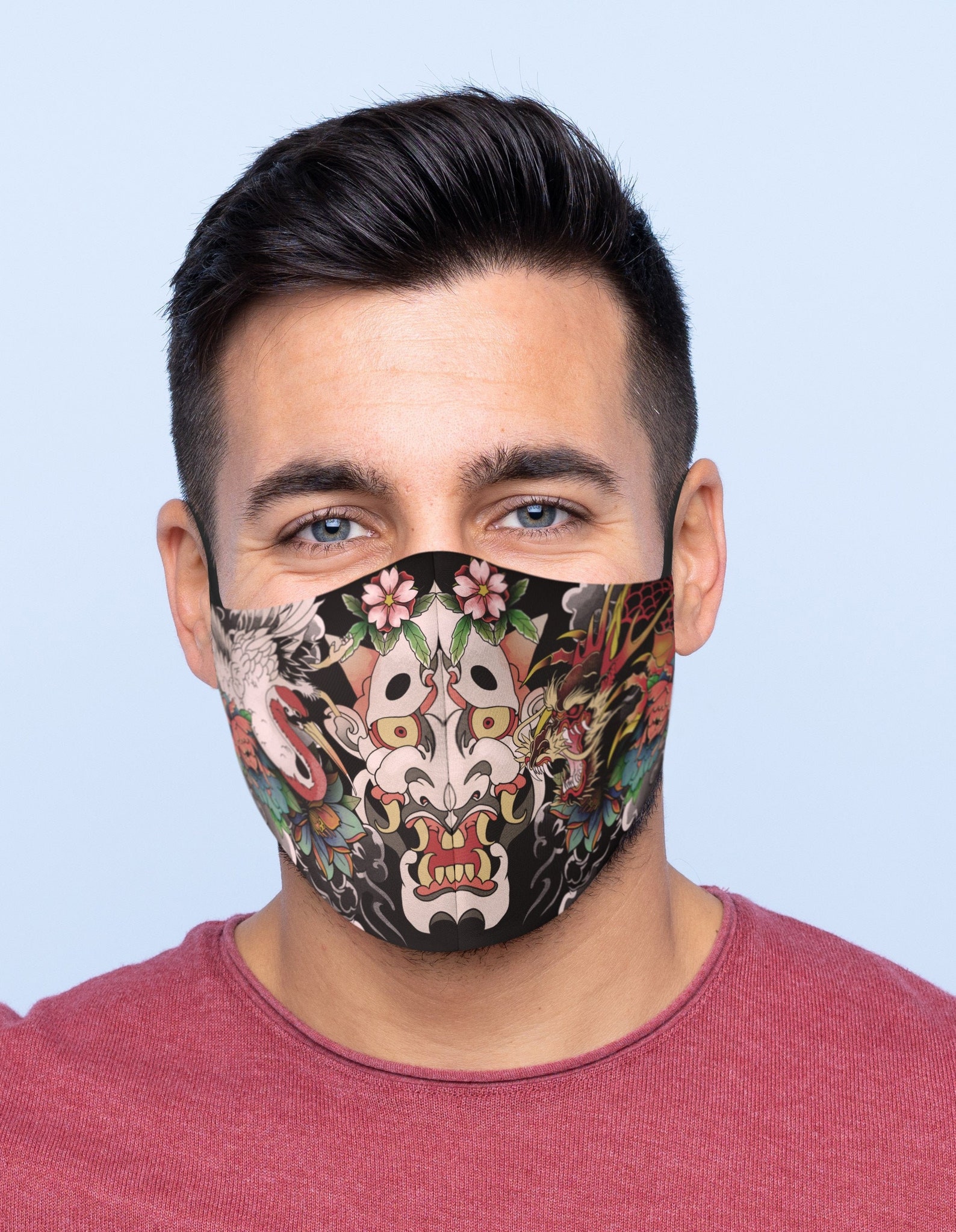 3 Layers Face Mask Japanese Art Face Mask Yakuza Reusable - Etsy