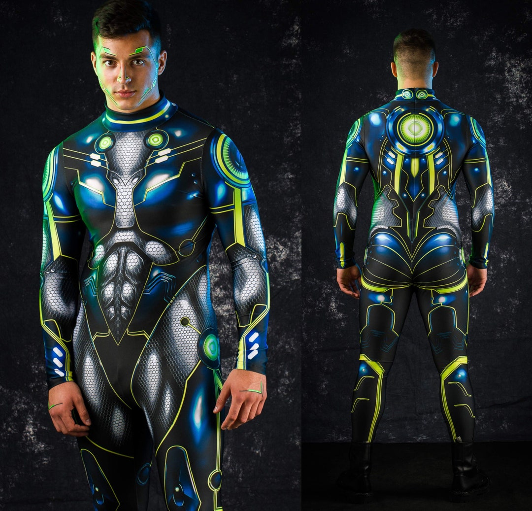 GREEN CYBER HERO Halloween Costume for Men, Adult Halloween Costume ...