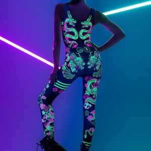 CHINESE DRAGONS UV Light Set Costume, Neon Catsuit, Rave Onsie ...